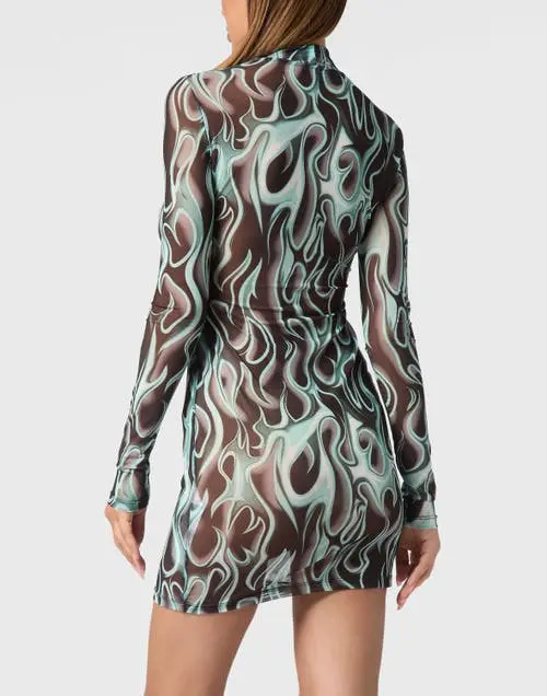 Philipp Plein Tulle Mini Dress Ls Flame