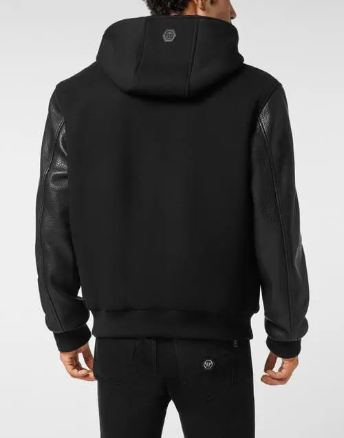 Philipp Plein Hooded Varsity Bomber With Leather Sleeves Greatness