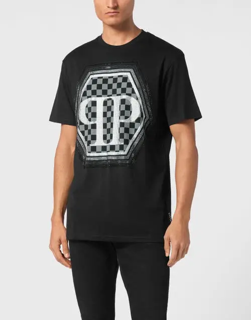 Philipp Plein Jersey T-shirt Round Neck Ss Strass Hexagon