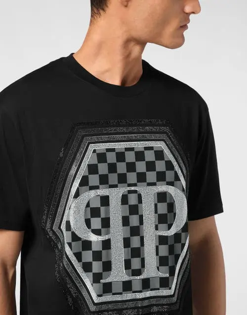 Philipp Plein Jersey T-shirt Round Neck Ss Strass Hexagon