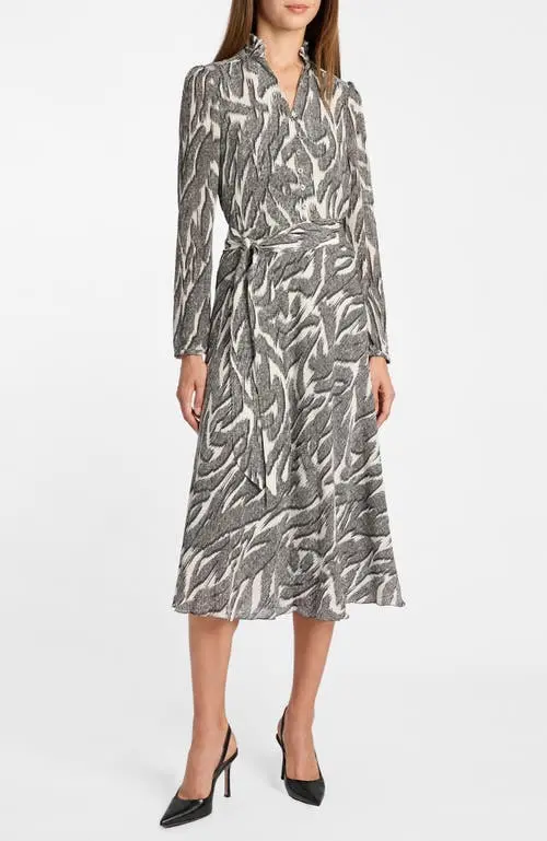Santorelli Irina Ruffle-neck Buttoned Midi Dress