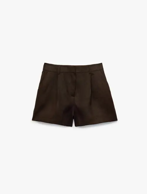 Koton Structured Linen Blend Tailored Shorts With Pleat