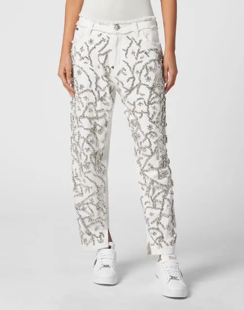 Philipp Plein Denim Trousers Mom Fit Crystal