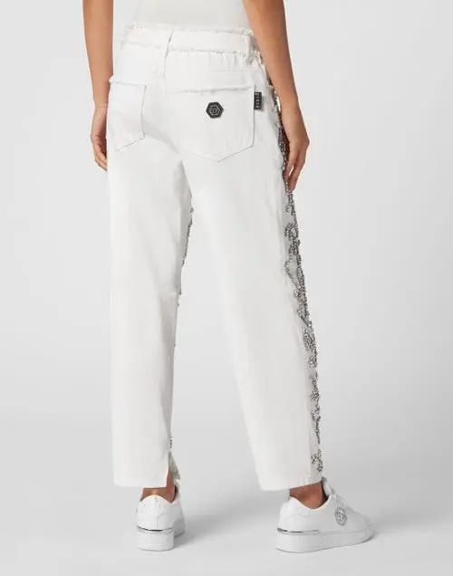 Philipp Plein Denim Trousers Mom Fit Crystal