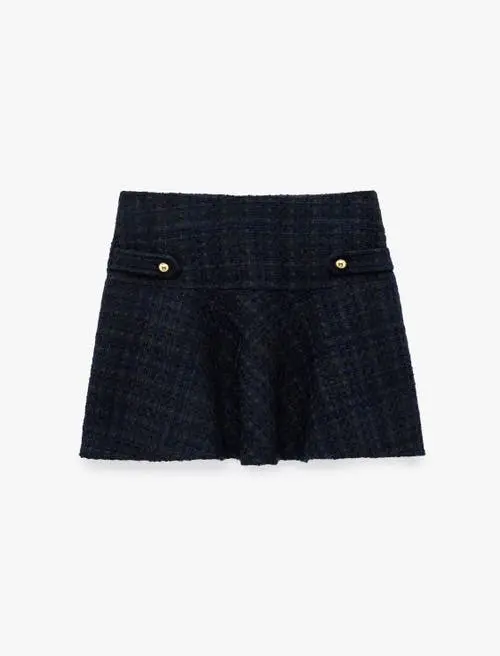 Koton Plaid Tweed Flared Mini Skirt