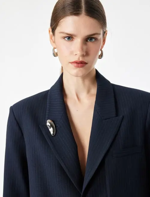 Koton Long Sleeve Double-breasted Pinstripe Blazer