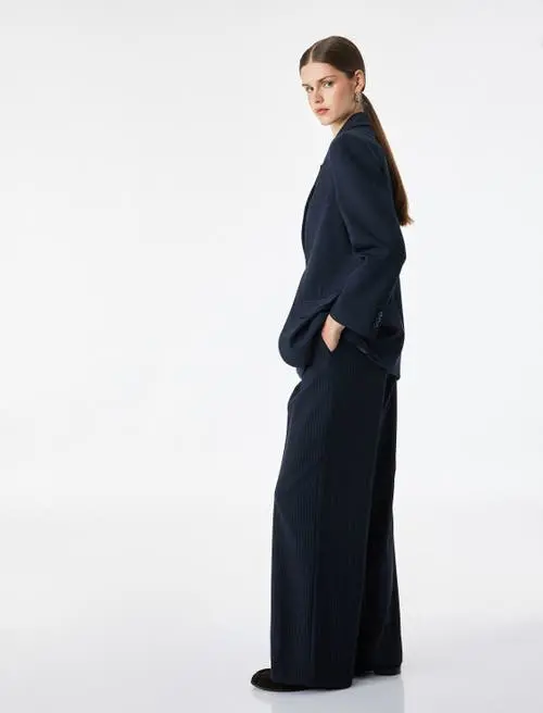 Koton Long Sleeve Double-breasted Pinstripe Blazer