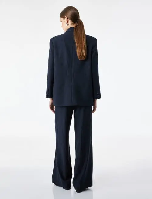 Koton Long Sleeve Double-breasted Pinstripe Blazer
