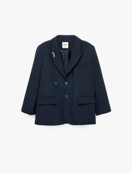 Koton Long Sleeve Double-breasted Pinstripe Blazer