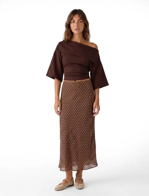 Koton Polka Dot Flared Midi Satin Skirt