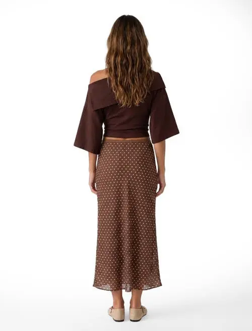 Koton Polka Dot Flared Midi Satin Skirt