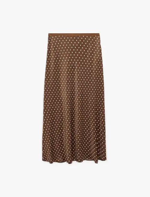 Koton Polka Dot Flared Midi Satin Skirt
