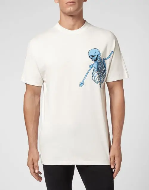 Philipp Plein Jersey T-shirt Round Neck Ss Skeleton - Cream