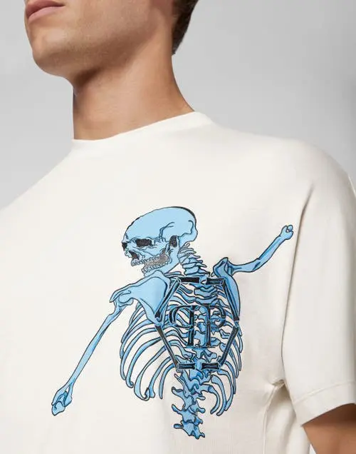 Philipp Plein Jersey T-shirt Round Neck Ss Skeleton - Cream