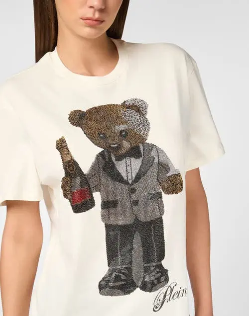 Philipp Plein Cotton Fit T-shirt Teddy Waiter Strass