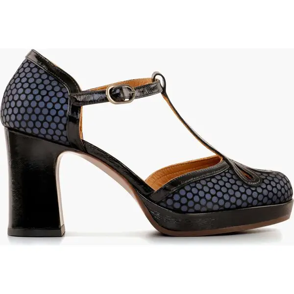 Chie Mihara Suede And Patent Print Buckle Platform Pump