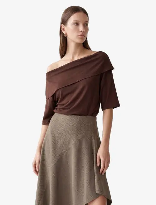 Koton Houndstooth Asymmetric Handkerchief Hem Midi Skirt