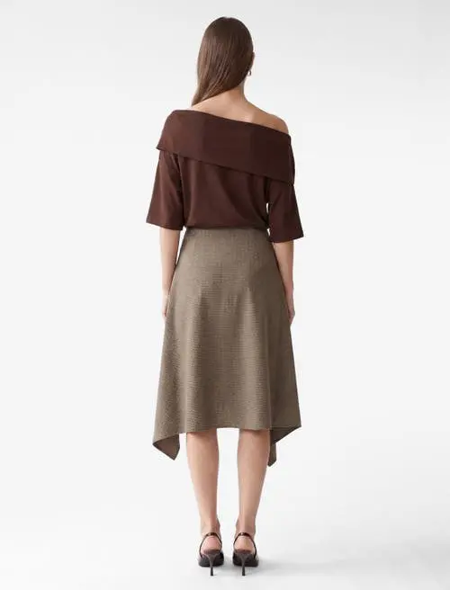 Koton Houndstooth Asymmetric Handkerchief Hem Midi Skirt