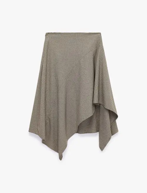 Koton Houndstooth Asymmetric Handkerchief Hem Midi Skirt
