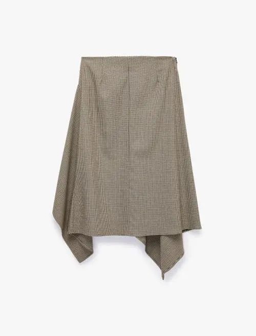 Koton Houndstooth Asymmetric Handkerchief Hem Midi Skirt