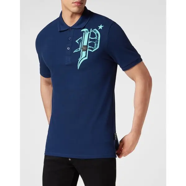 Philipp Plein Slim Fit Jersey Polo Shirt Skull&amp;bones - Darkblue