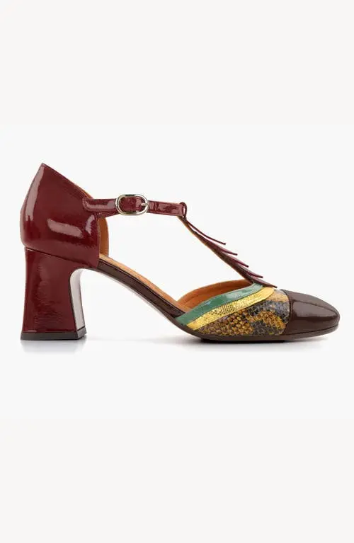 Chie Mihara Snake Print Patent Leather Buckle Pump