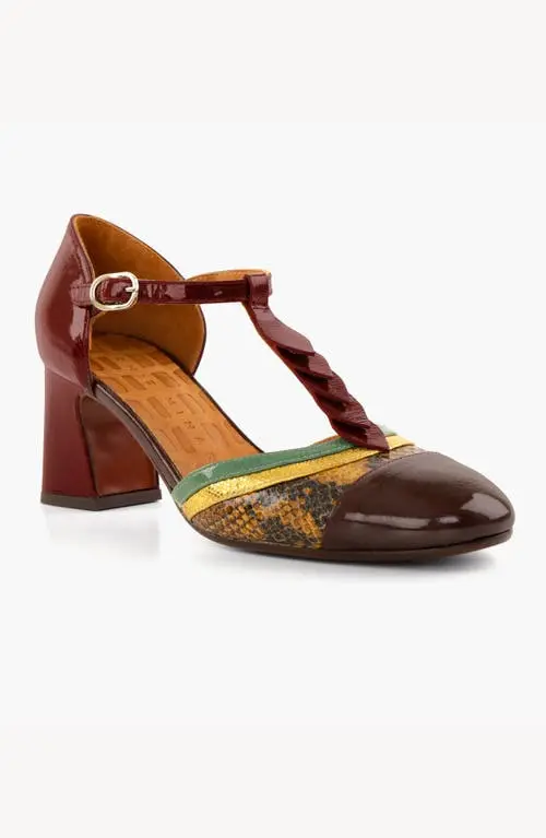 Chie Mihara Snake Print Patent Leather Buckle Pump