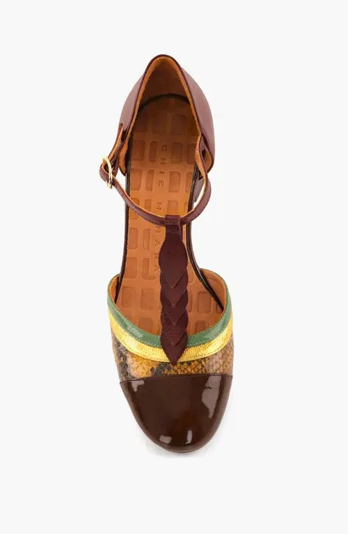 Chie Mihara Snake Print Patent Leather Buckle Pump