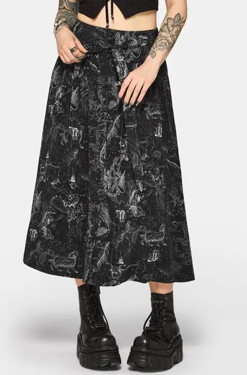 DISTURBIA Kosmara Map Print Midi Skirt