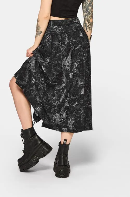 DISTURBIA Kosmara Map Print Midi Skirt