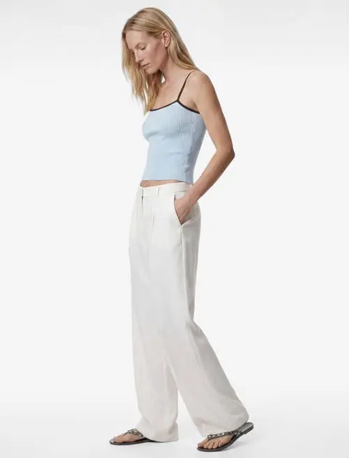 Koton Linen Blend Pleated Tailored Wide Leg Pants