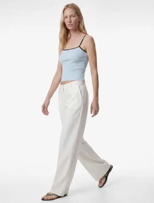 Koton Linen Blend Pleated Tailored Wide Leg Pants