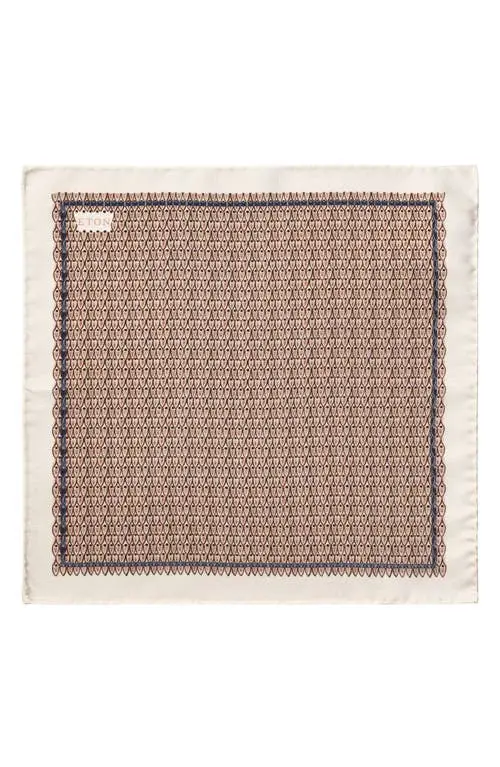 Eton Geo Silk Oxford Pocket Square - Medium Brown