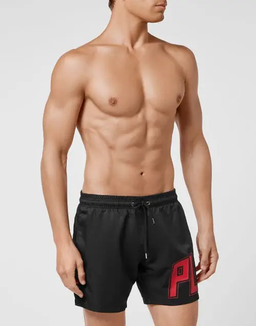 Philipp Plein Beachwear Short Trousers - Black/red