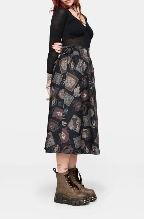 DISTURBIA Kleo Relics Print Midi Skirt