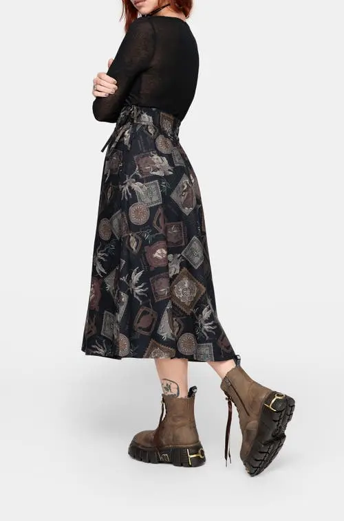 DISTURBIA Kleo Relics Print Midi Skirt