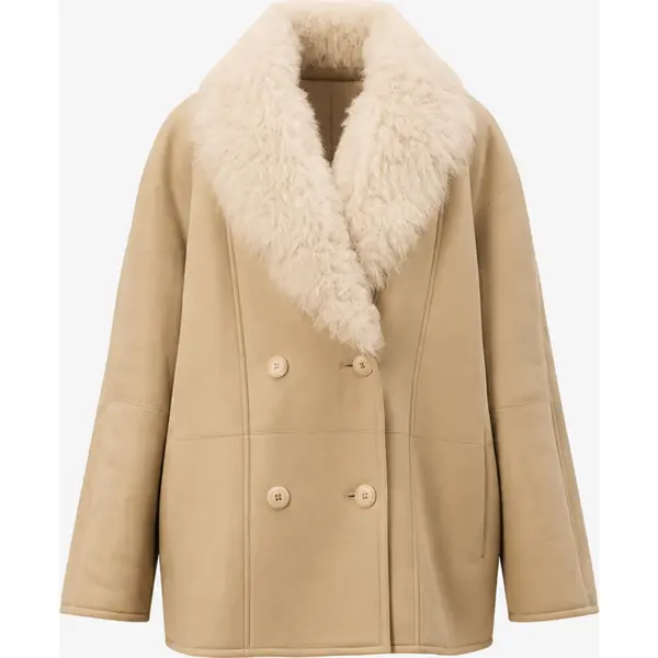 MINE BILGI Adagio Double-breasted Merino Curly Shearling Jacket - Chalk