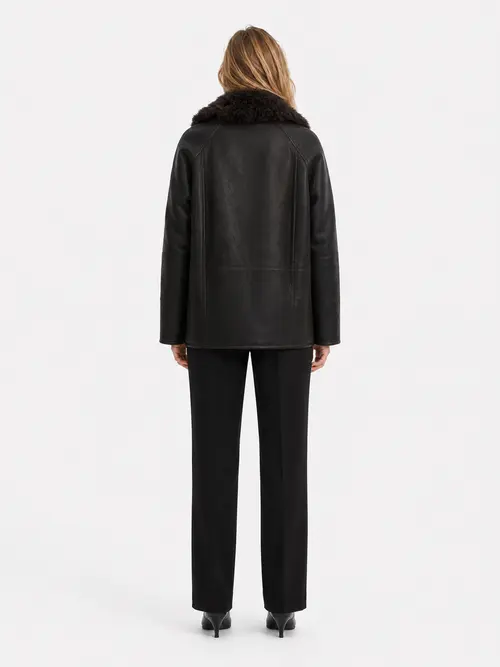 MINE BILGI Adagio Double-breasted Merino Curly Shearling Jacket - Dark Brown