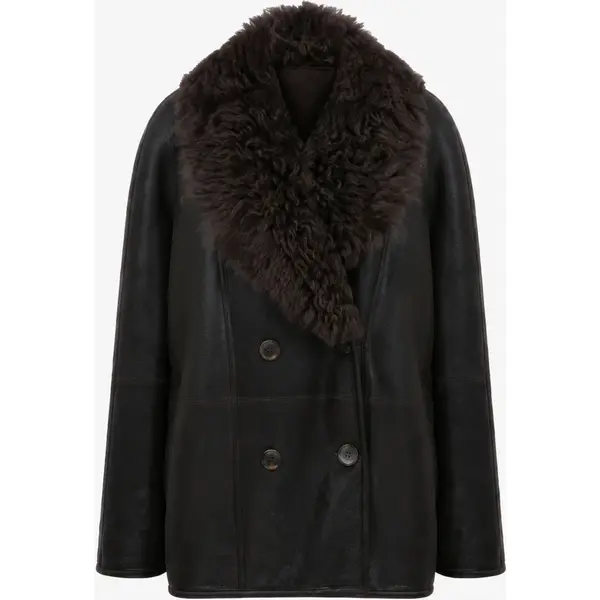 MINE BILGI Adagio Double-breasted Merino Curly Shearling Jacket - Dark Brown