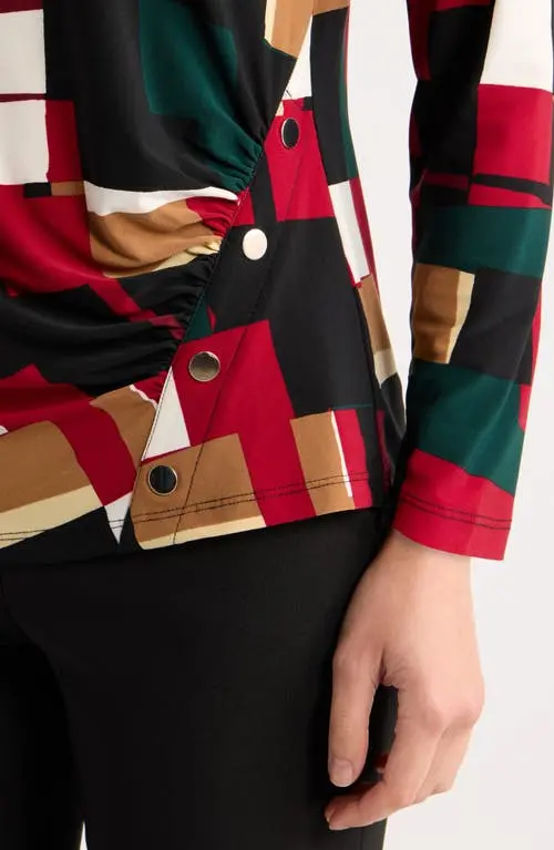 Anne Klein Geometric Print Ruched Long Sleeve Top