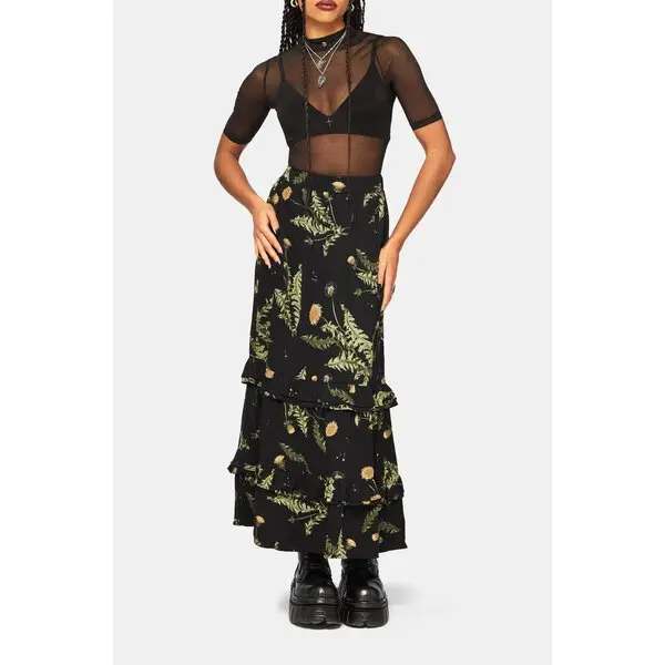 DISTURBIA Cimora Dandelion Ruffle Maxi Skirt - Black