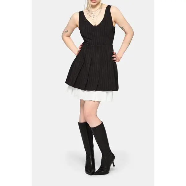 DISTURBIA Sabrina Striped Pleated Pinafore Dress
