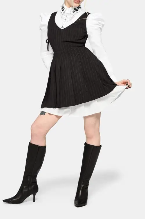 DISTURBIA Sabrina Striped Pleated Pinafore Dress