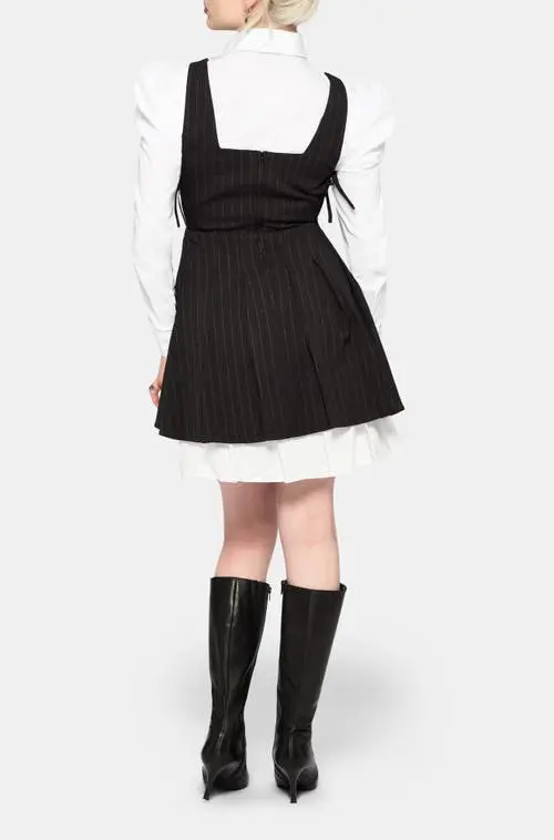 DISTURBIA Sabrina Striped Pleated Pinafore Dress