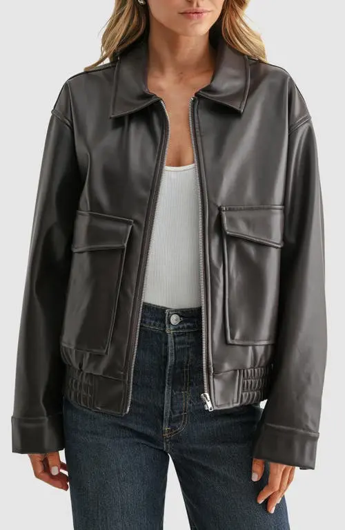 ALL IN FAVOR Faux Leather Bomber Jacket - Espresso Brown