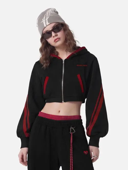 AELFRIC EDEN Cropped Contrast Zip Up Hoodie - Black