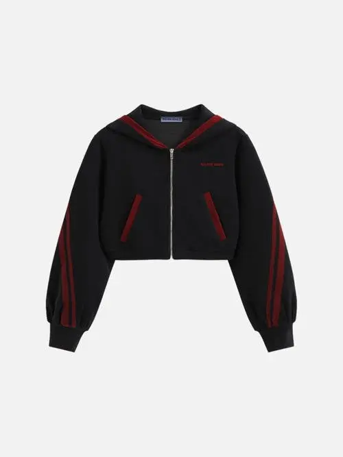 AELFRIC EDEN Cropped Contrast Zip Up Hoodie - Black