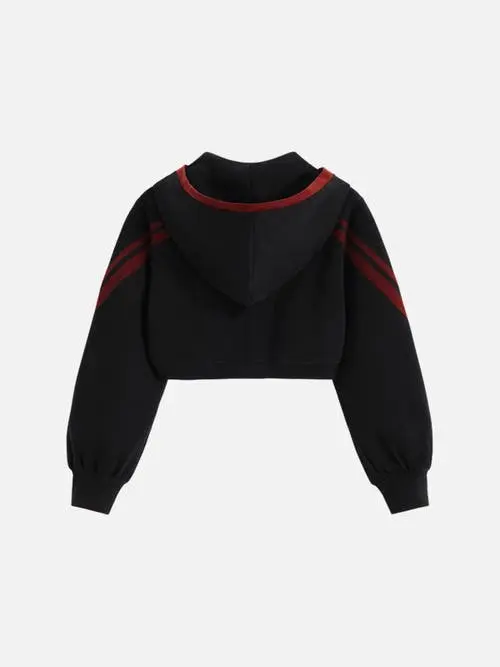 AELFRIC EDEN Cropped Contrast Zip Up Hoodie - Black