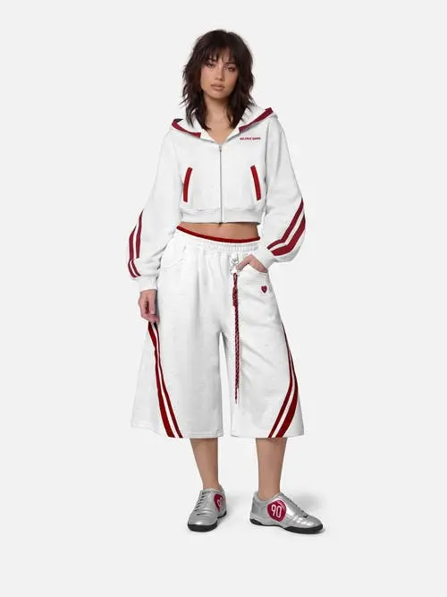 AELFRIC EDEN Cropped Contrast Zip Up Hoodie - Grey