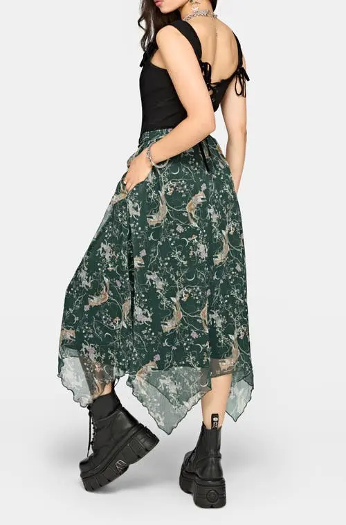 DISTURBIA Renard Print Chiffon Hanky Midi Skirt